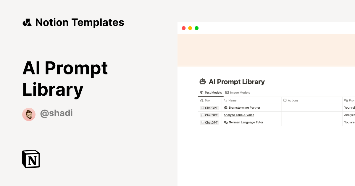AI Prompt Library Template by Shadi | Notion Marketplace