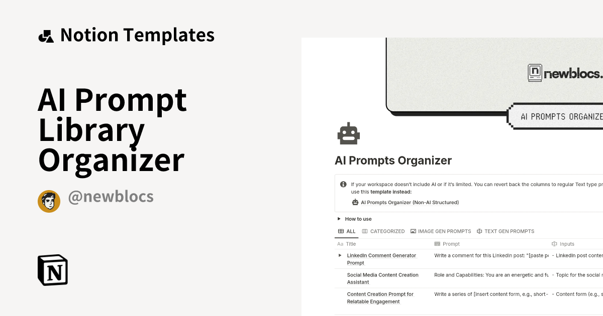 AI Prompt Library Organizer Template | Notion Marketplace