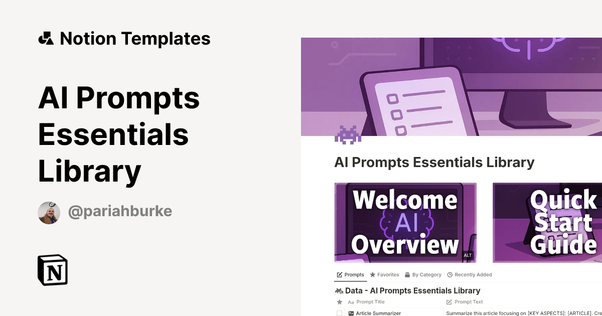 AI Prompts Essentials Library Template | Notion Marketplace