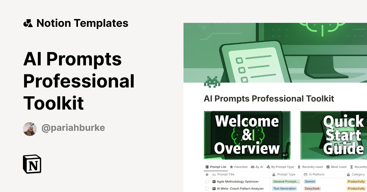 AI Prompts Professional Toolkit Template by Pariah Burke | Notion ...