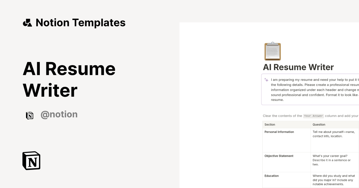 AI Resume Writer Template by Notion | Notion Marketplace