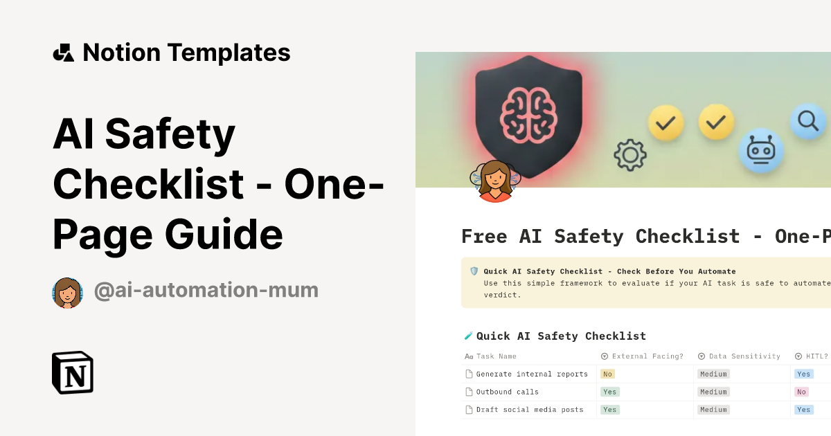 AI Safety Checklist - One-Page Guide Template by AI Automation Mum ...