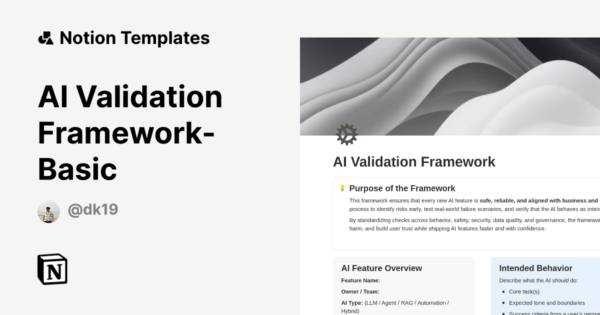AI Validation Framework-Basic Template by Dhruv Kumar | Notion Marketplace