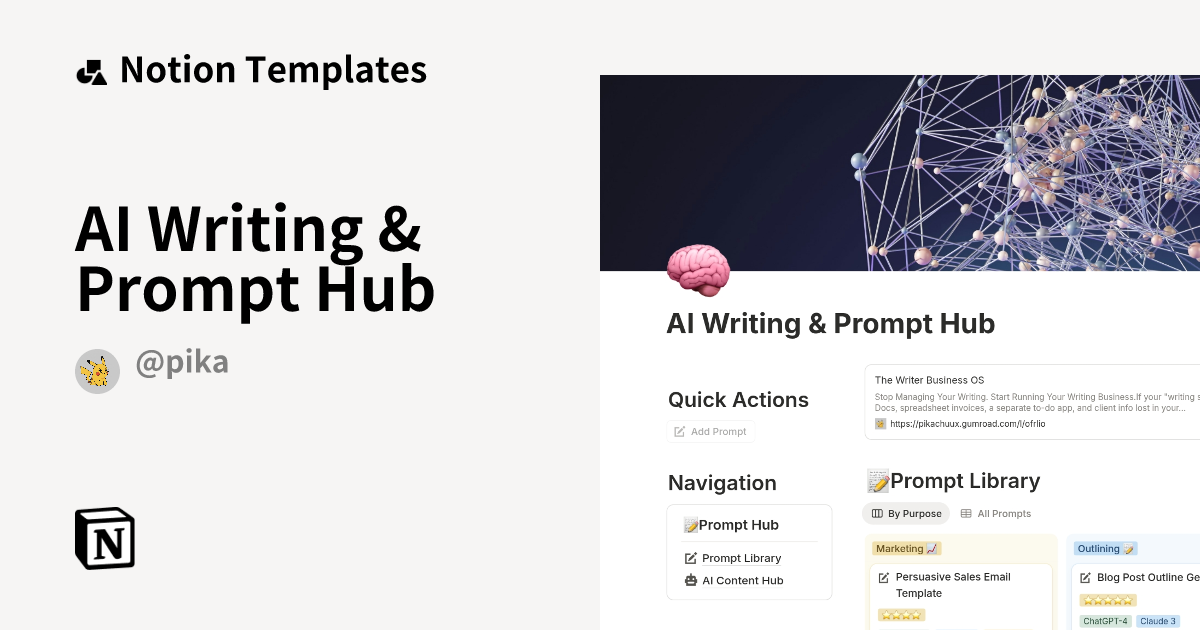 AI Writing & Prompt Hub Template | Notion Marketplace