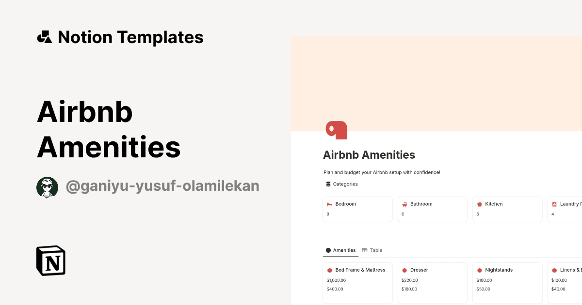 Airbnb Amenities Template | Notion Marketplace