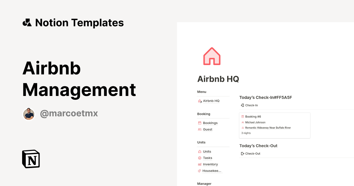 Airbnb Management Template by Marco Elizalde | Notion Marketplace