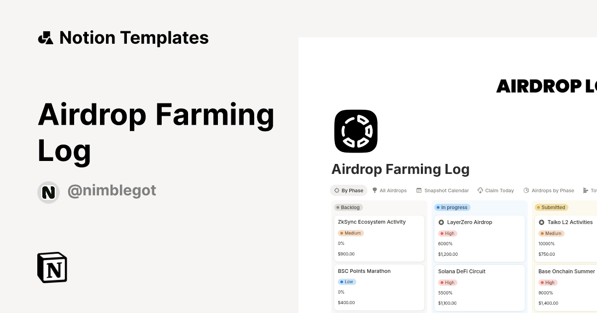 Airdrop Farming Log Template by NimbleGot | Notion Marketplace
