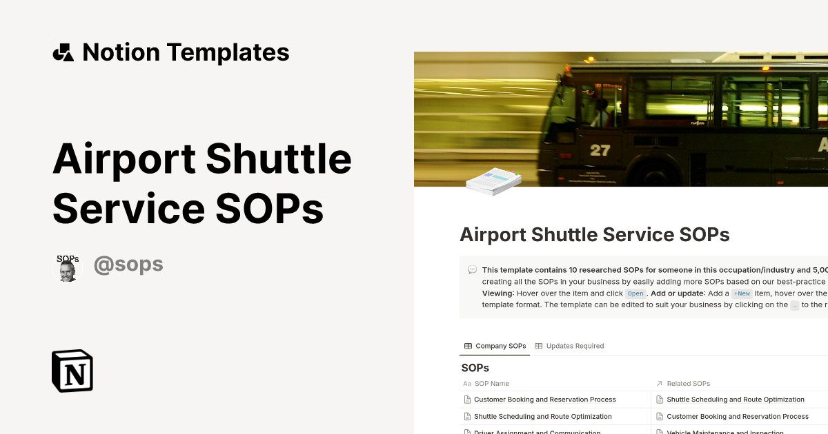 Airport Shuttle Service SOPs Template by SOPs | Notion Marketplace