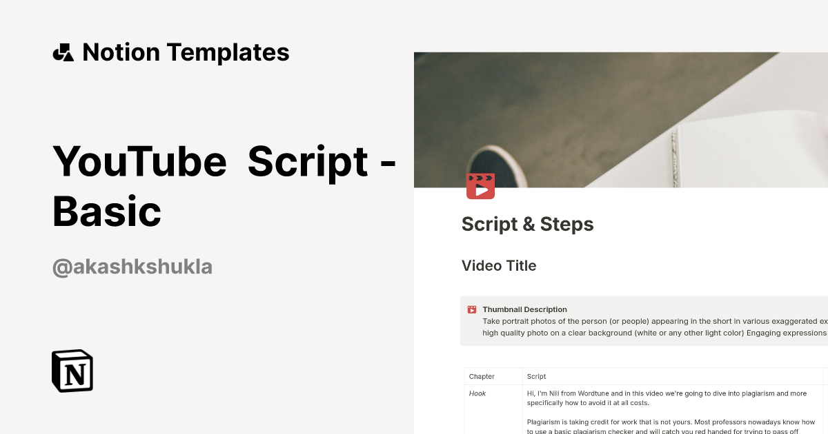 YouTube Script - Basic Template by Akash Shukla | Notion Marketplace