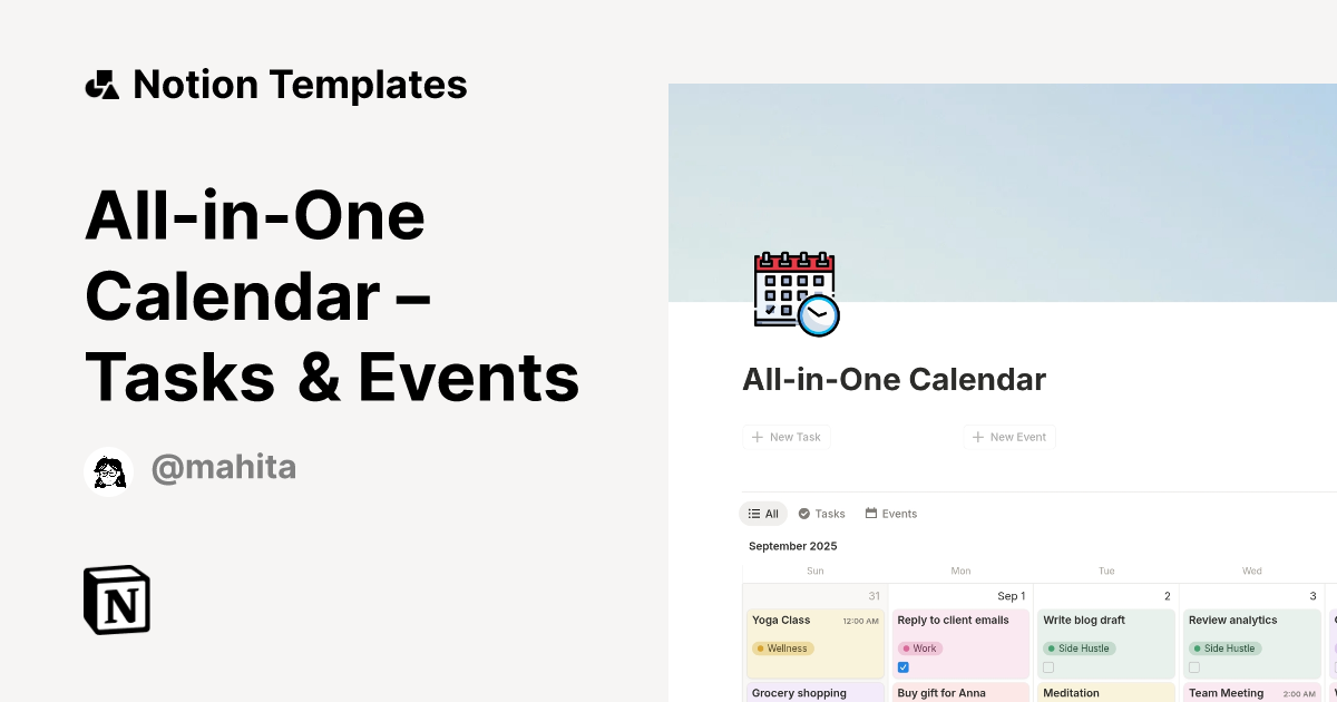 All-in-One Calendar – Tasks & Events Template by Mahita | Notion ...