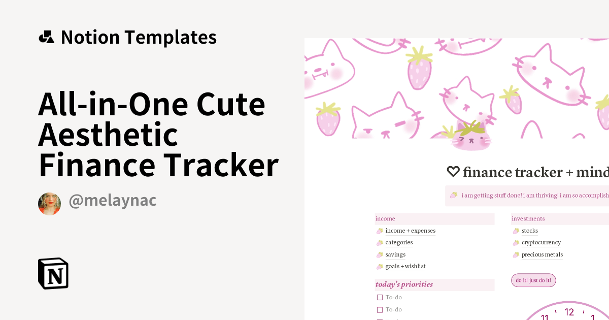All-in-One Cute Aesthetic Finance Tracker Template by Melayna Chirri ...