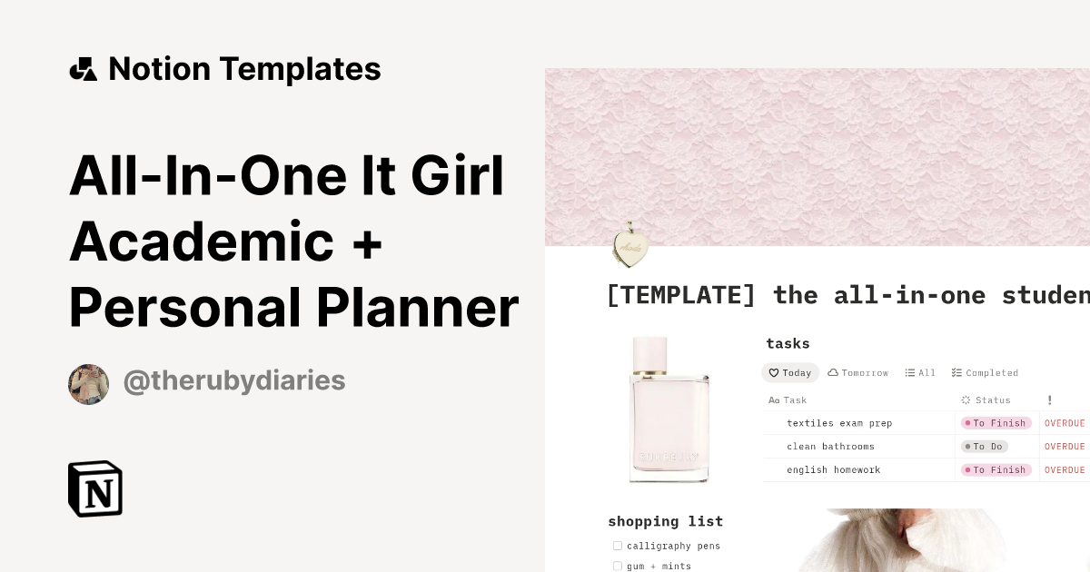 All-In-One It Girl Academic + Personal Planner Template by Ruby | Notion Marketplace