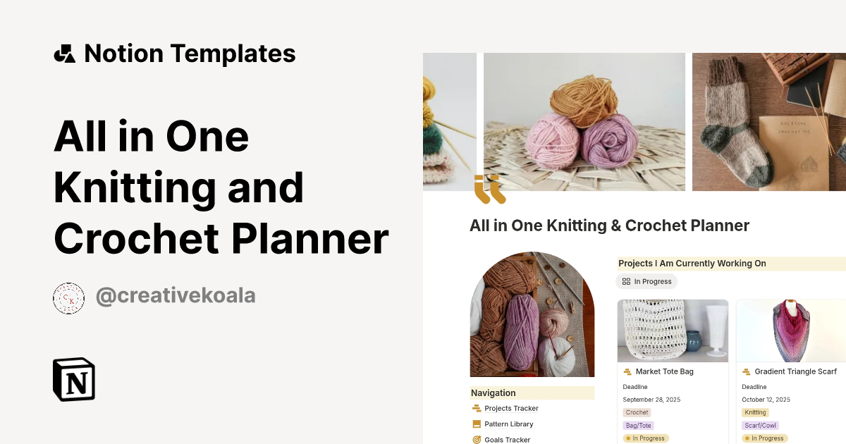 All in One Knitting and Crochet Planner Template | Notion Marketplace