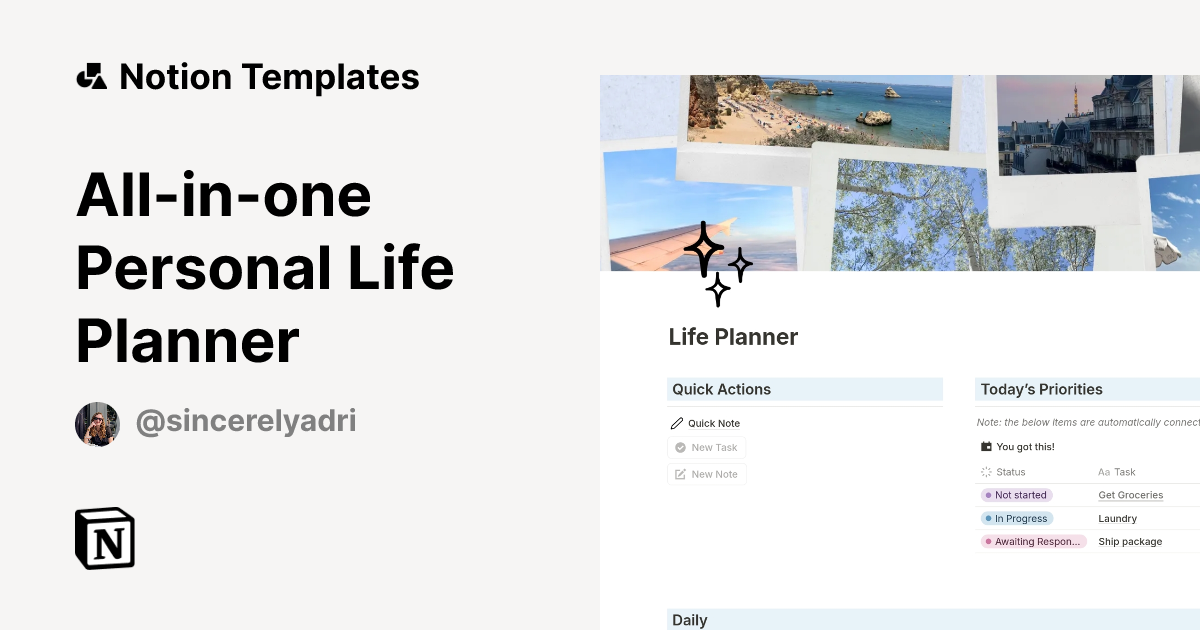 All-in-one Personal Life Planner Template by Sincerely, Adri - Travel ...