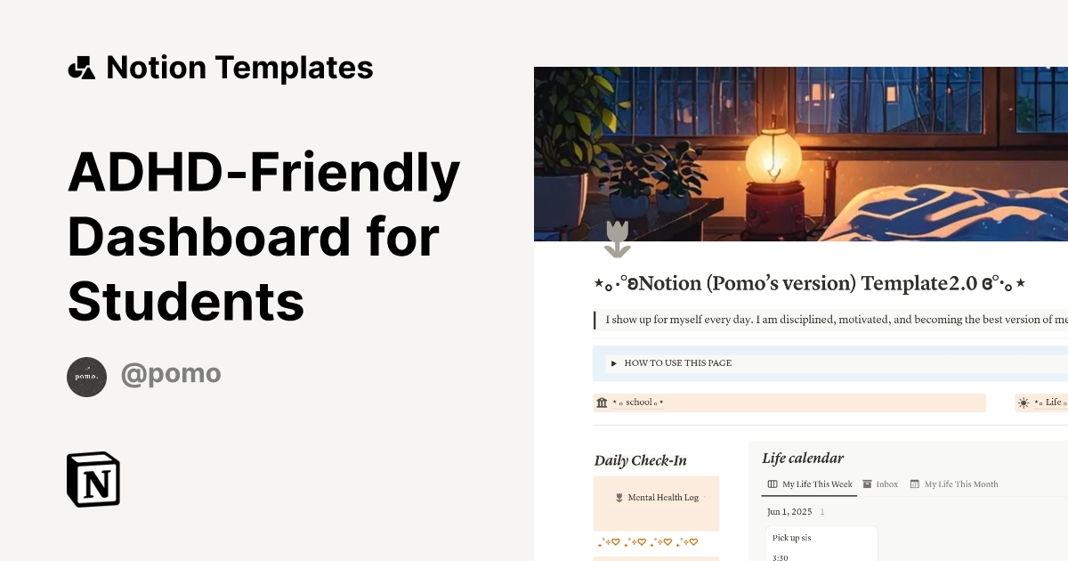 ADHD-Friendly Dashboard for Students Template by PomodoroCrew | Notion ...