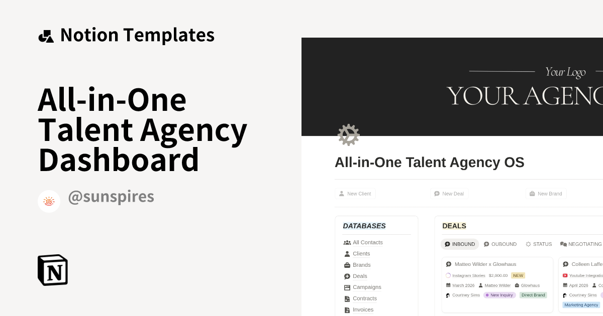 All-in-One Talent Agency Dashboard Template by Sunspires | Notion ...