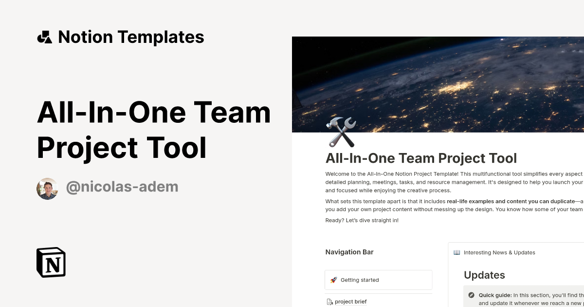 All-In-One Team Project Tool Template by Nicolas Adem | Notion Marketplace
