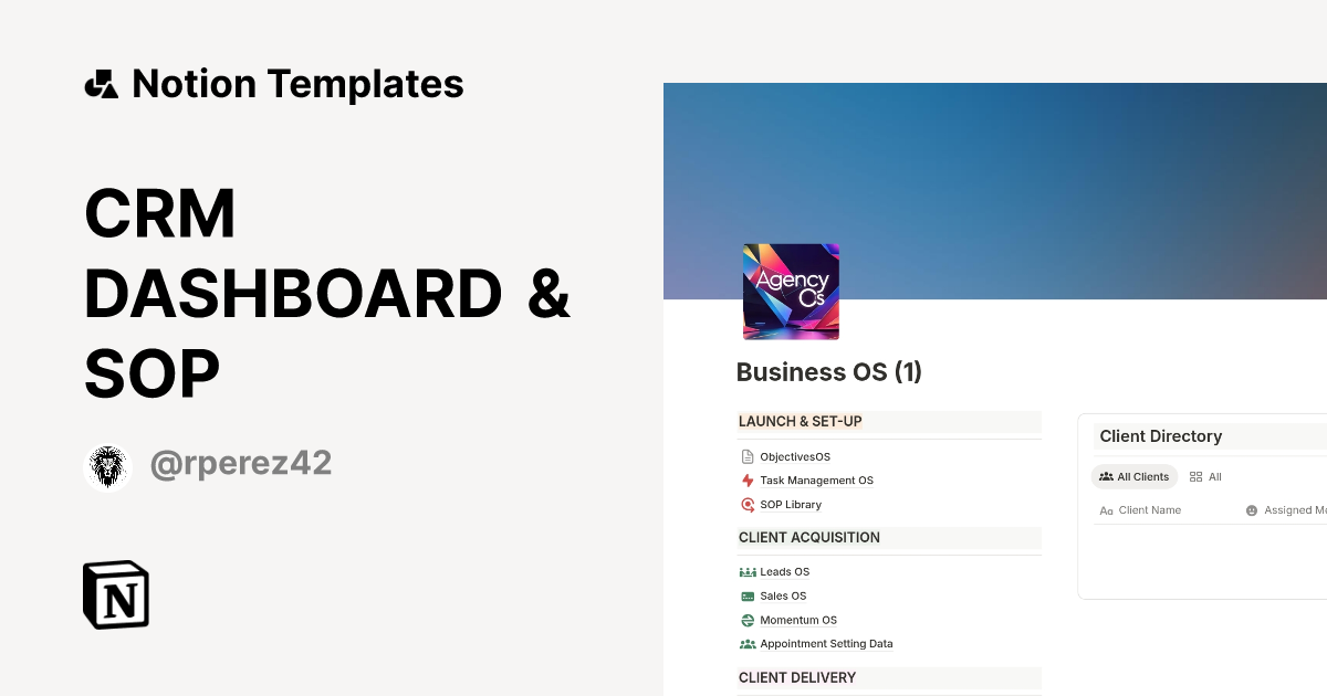 CRM DASHBOARD & SOP Template by RPEREZ42 | Notion Marketplace