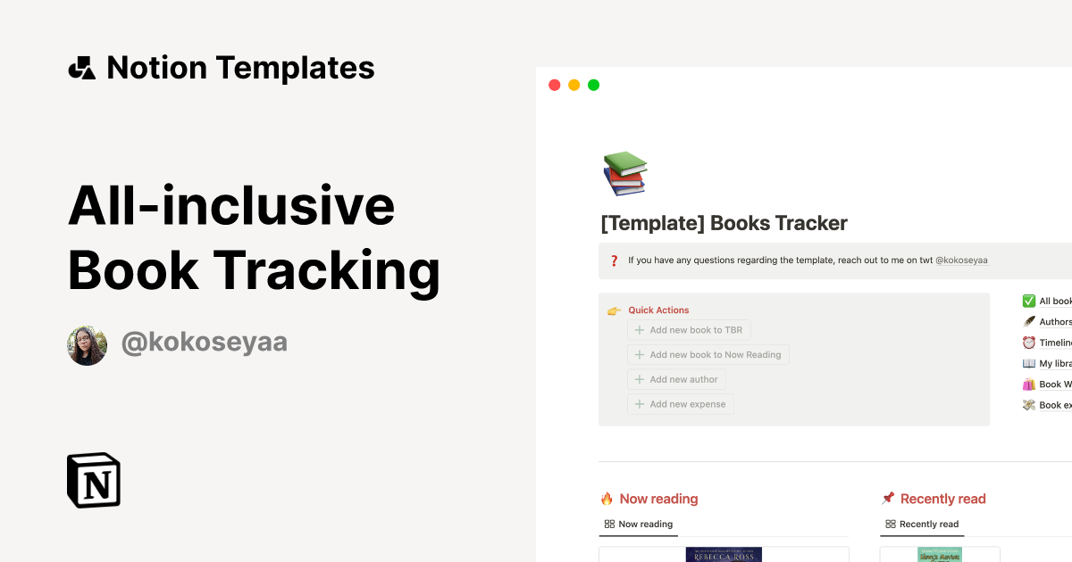 All-inclusive Book Tracking Template by kokoseyaa | Notion Marketplace