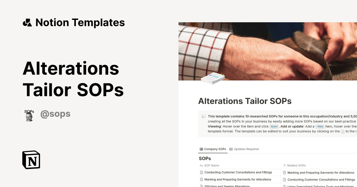 Alterations Tailor SOPs Template | Notion Marketplace