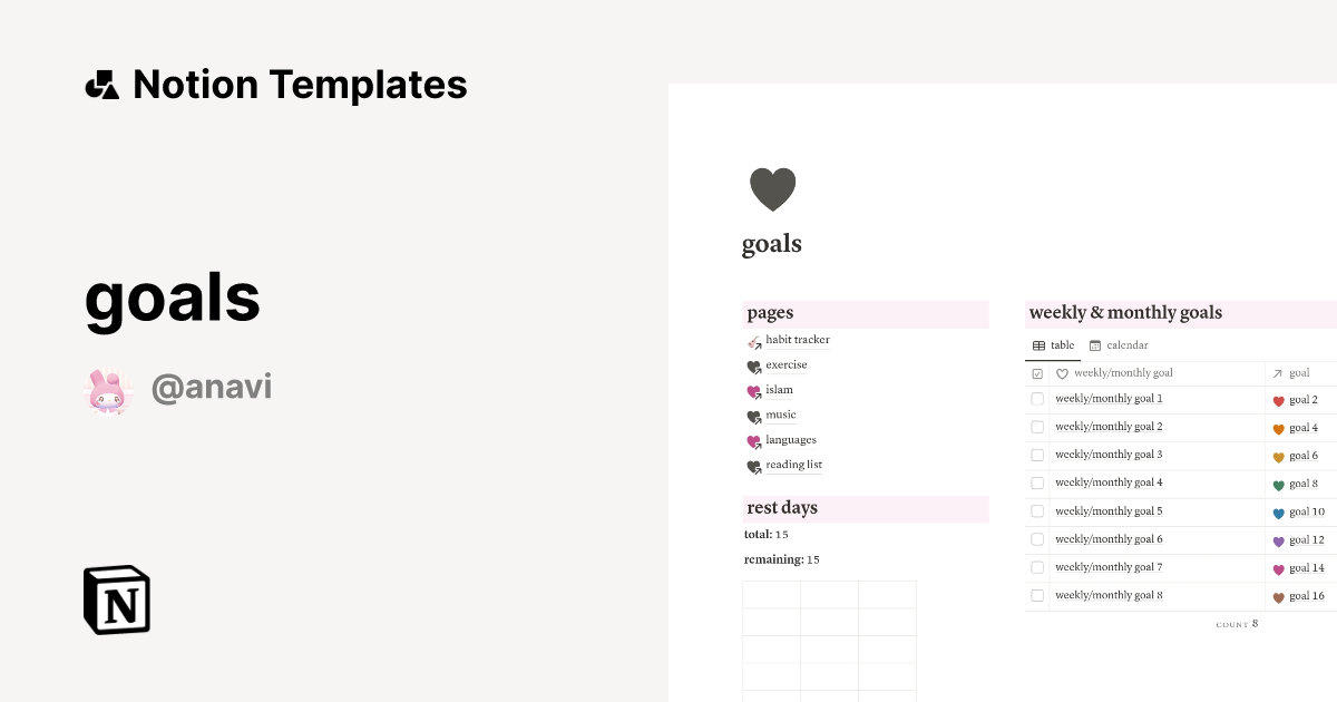 goals Template by anavi | Notion Marketplace