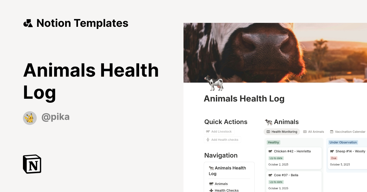 Animals Health Log Template | Notion Marketplace