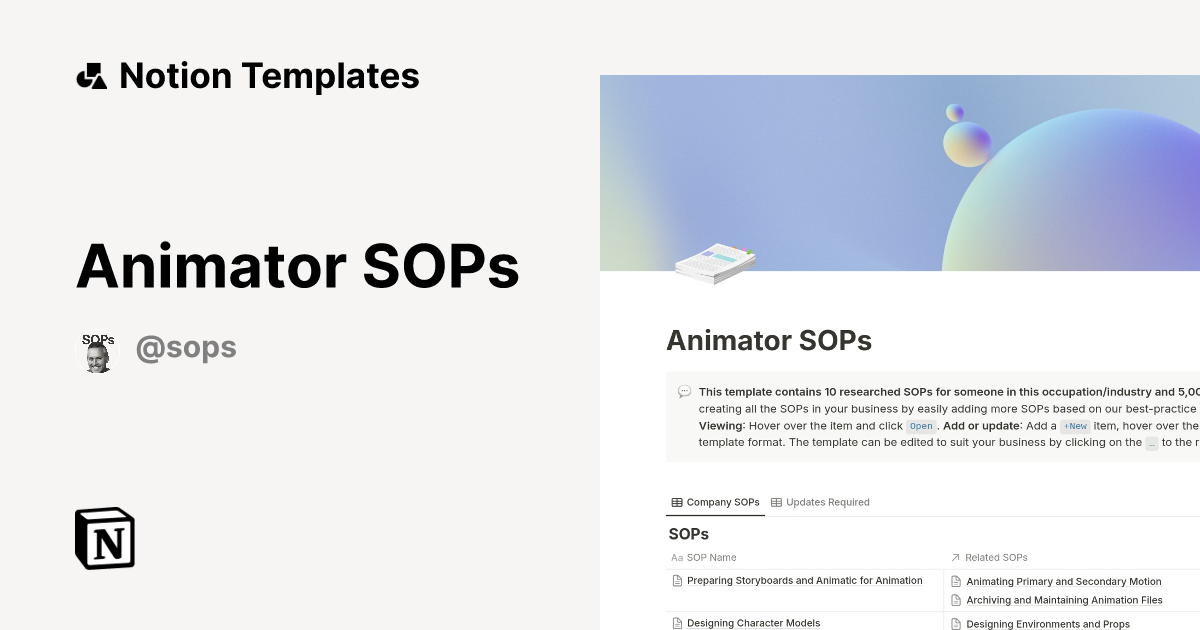 Animator SOPs Template | Notion Marketplace