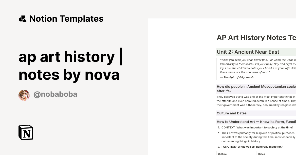 ap art history | notes by nova Template by Nova | Notion Marketplace