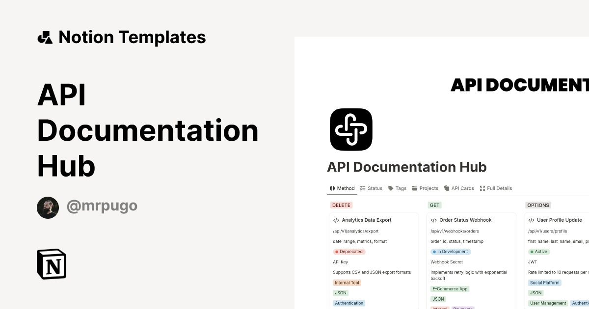 API Documentation Hub Template by mrpugo | Notion Marketplace