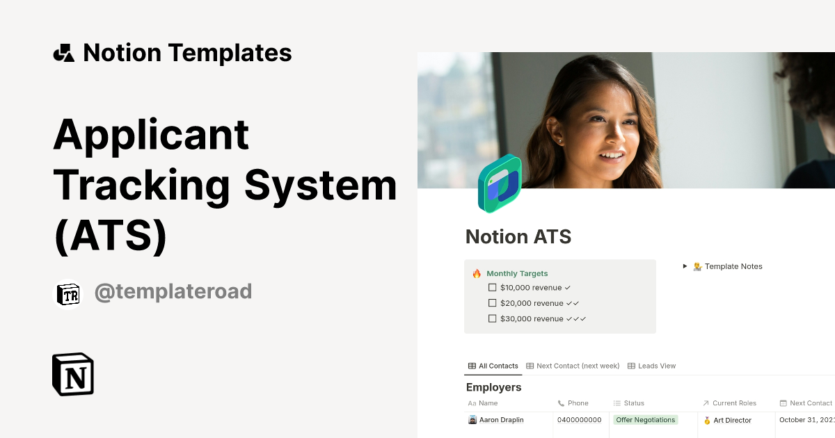 Applicant Tracking System (ATS) Template by Template Road | Notion Marketplace