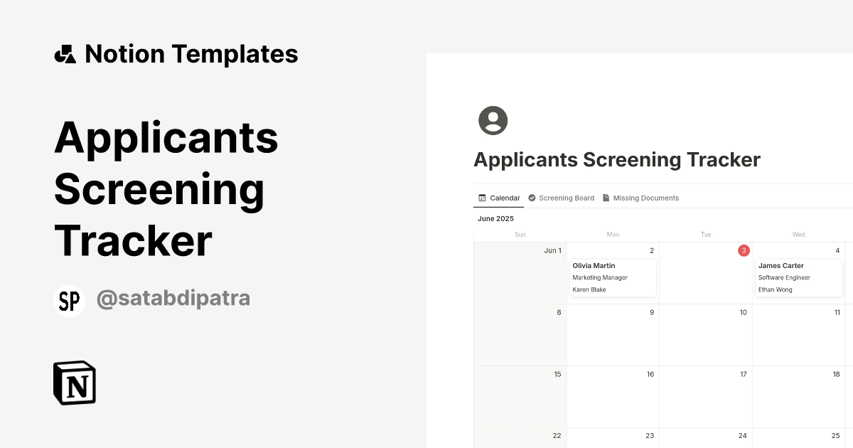Applicants Screening Tracker Template | Notion Marketplace