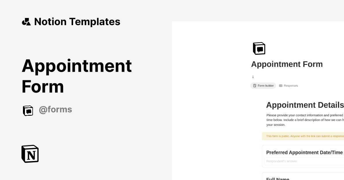 Appointment Form Template by Forms | Notion Marketplace