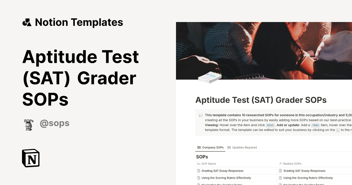 Aptitude Test (SAT) Grader SOPs Template | Notion Marketplace