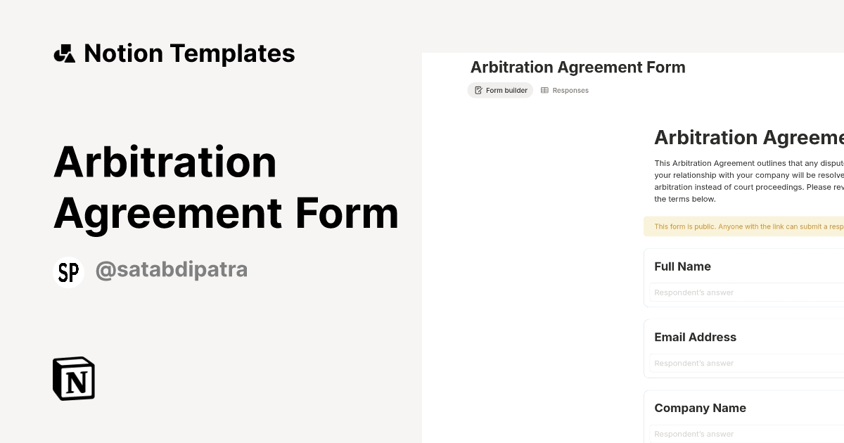 Arbitration Agreement Form Template | Notion Marketplace