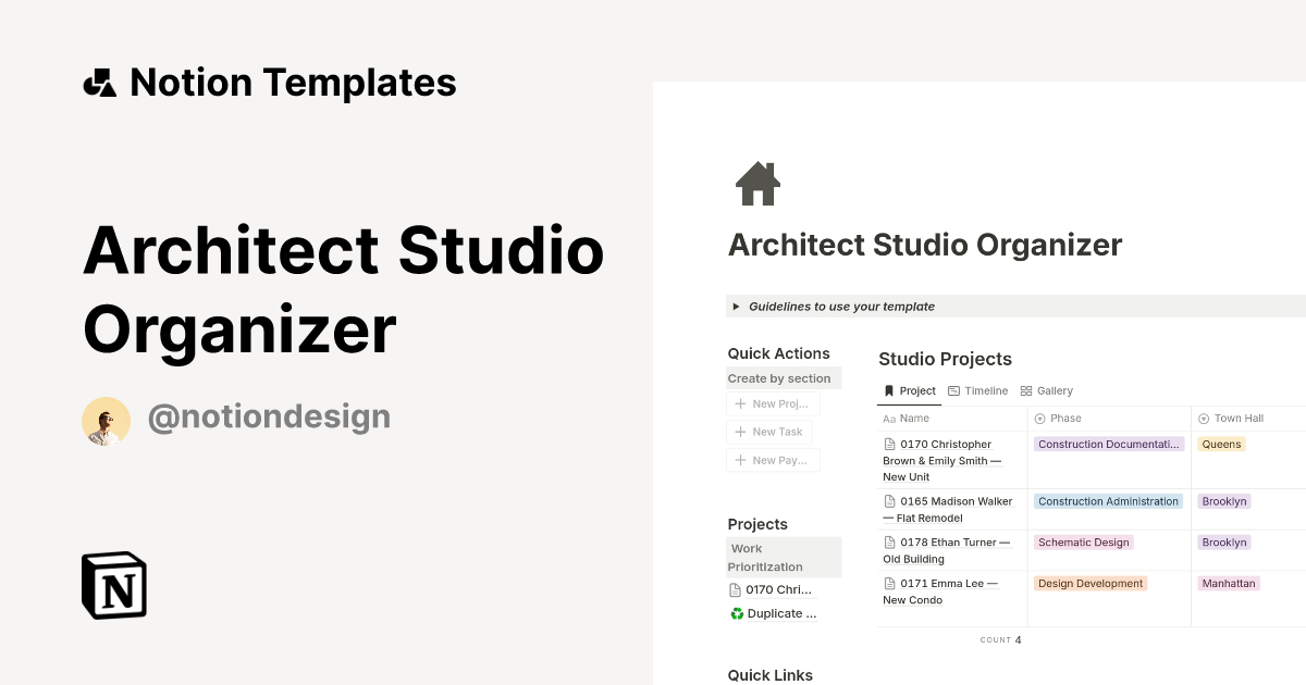 Architect Studio Organizer Template by Pits from Notion Design | Notion ...