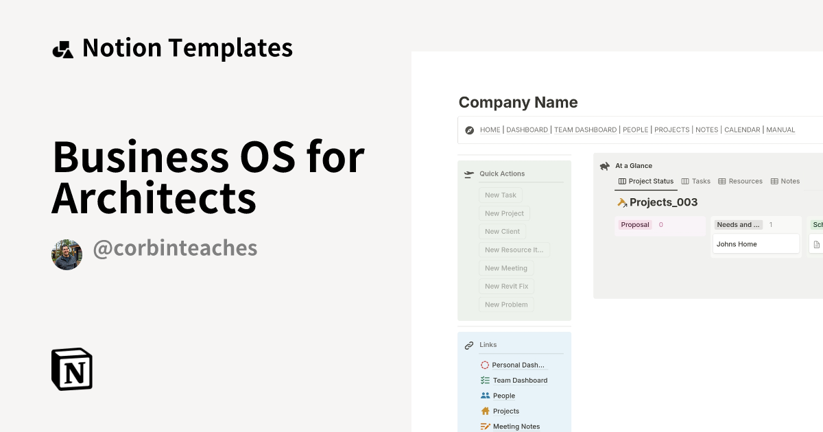 Business OS for Architects Template by Corbin Teaches (Mostly Architecture) | Notion Marketplace