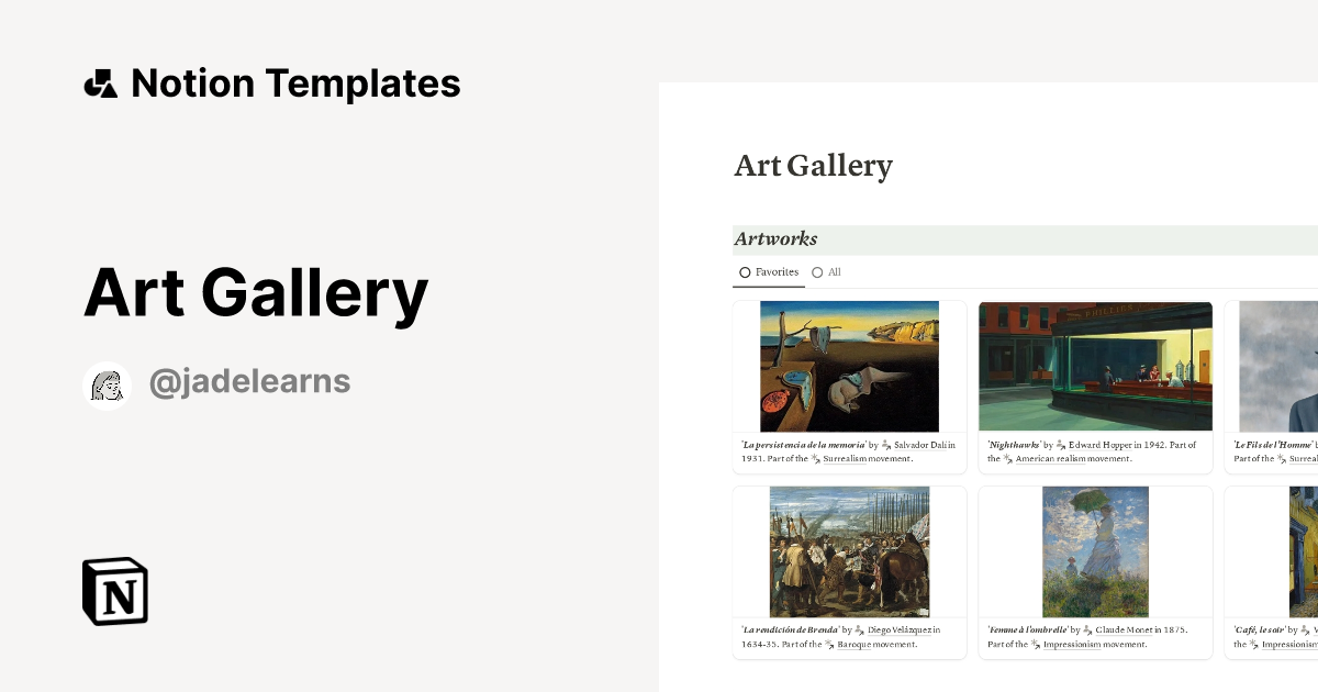 Art Gallery Template by Jade | Notion Marketplace