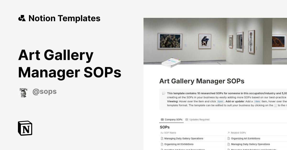 Art Gallery Manager SOPs Template | Notion Marketplace