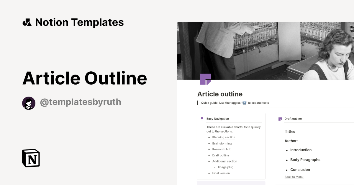 Article Outline Template by Productive Ruth | Notion Marketplace