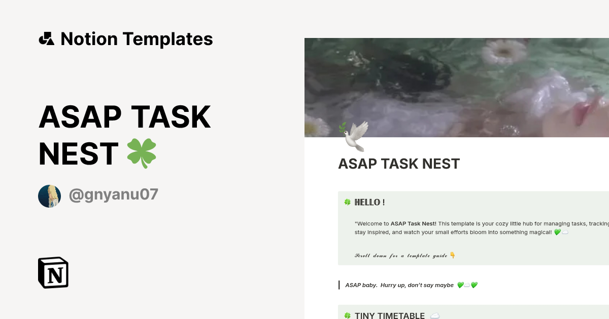 ASAP TASK NEST 🍀 Template | Notion Marketplace