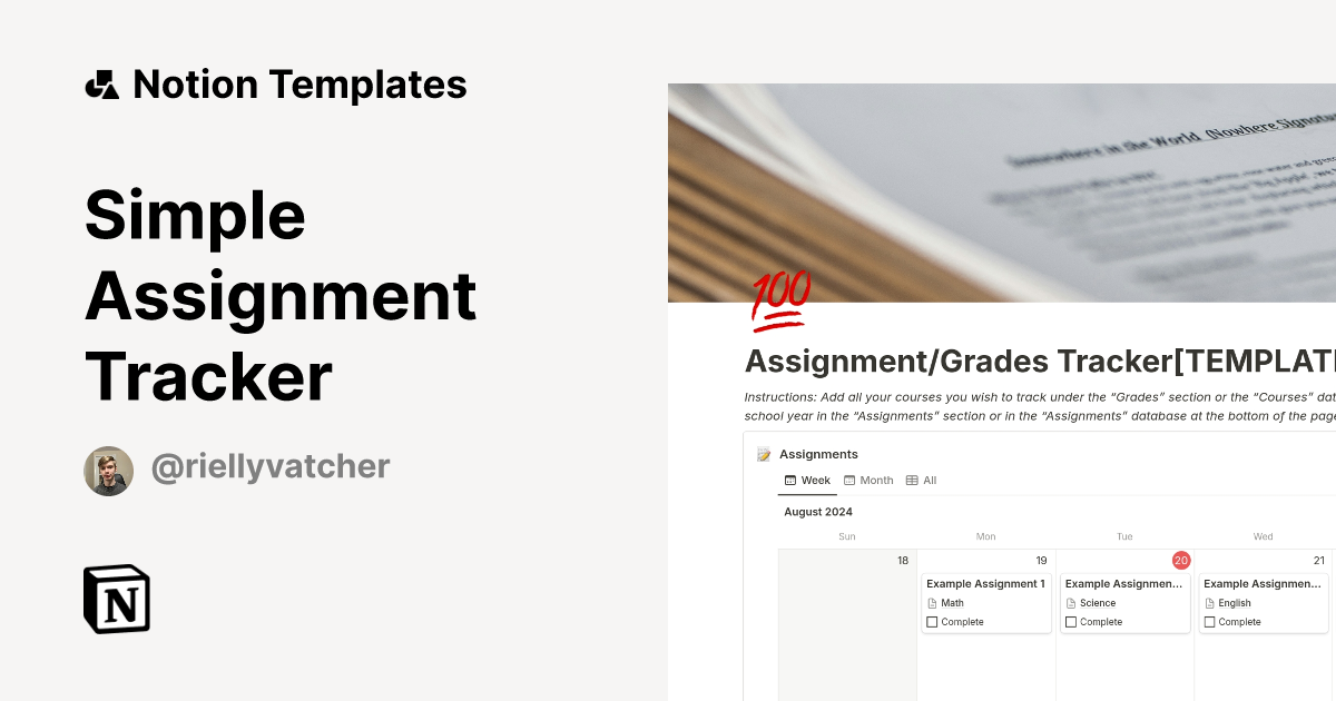 Simple Assignment Tracker Template | Notion Marketplace