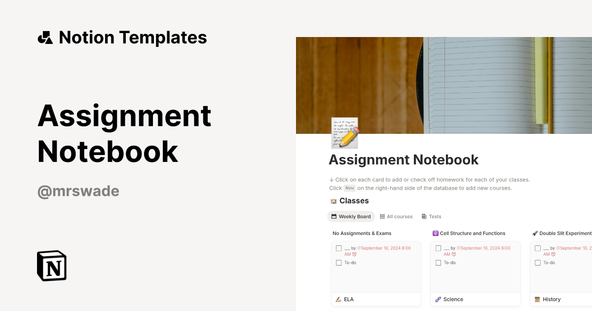 Assignment Notebook Template | Notion Marketplace