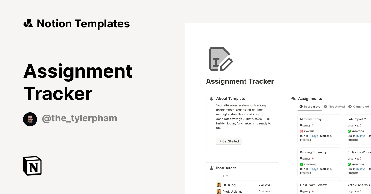 Assignment Tracker Template | Notion Marketplace