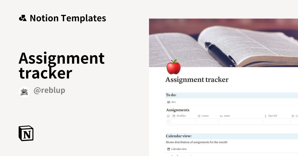 Assignment tracker Template by Rebecca | Notion Marketplace