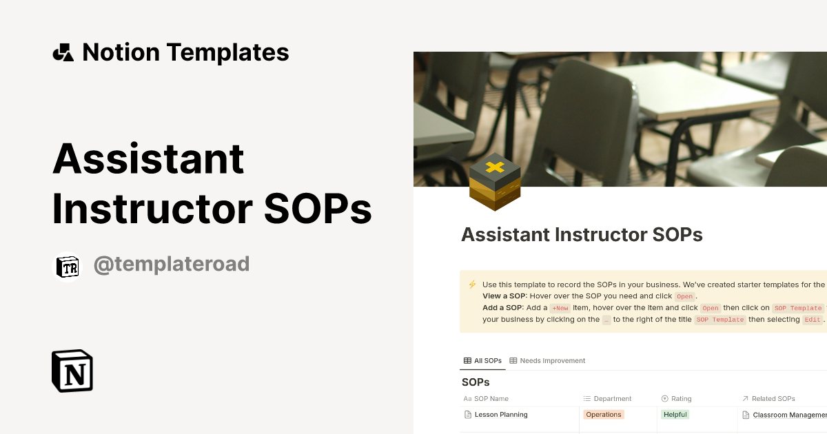 Assistant Instructor SOPs Template by Template Road | Notion Marketplace