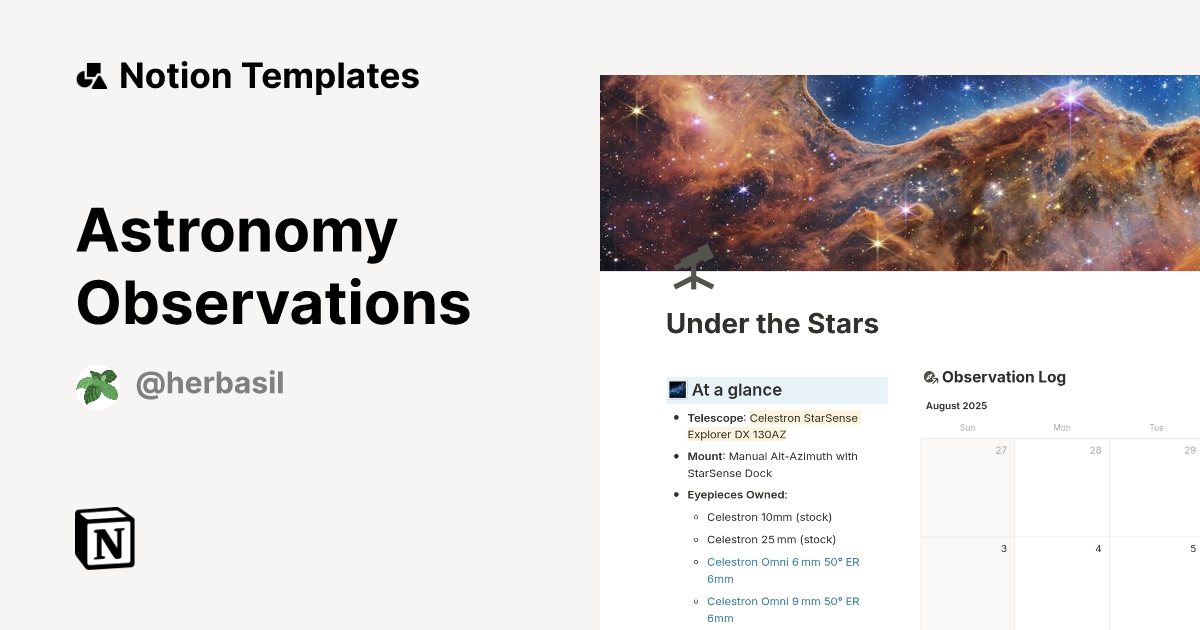 Astronomy Observations Template | Notion Marketplace