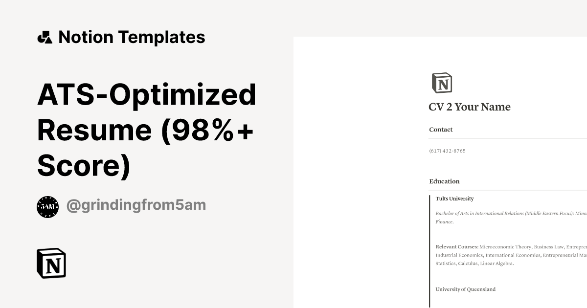 ATS-Optimized Resume (98%+ Score) Template | Notion Marketplace