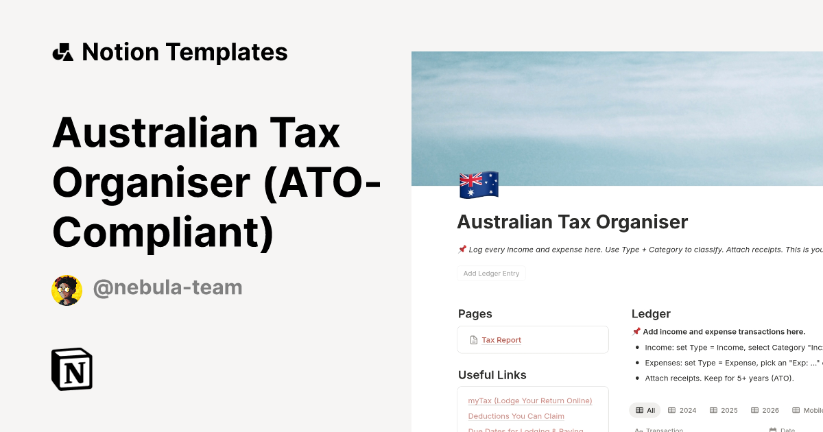 Australian Tax Organiser (ATO-Compliant) Template by Nebula | Notion Marketplace