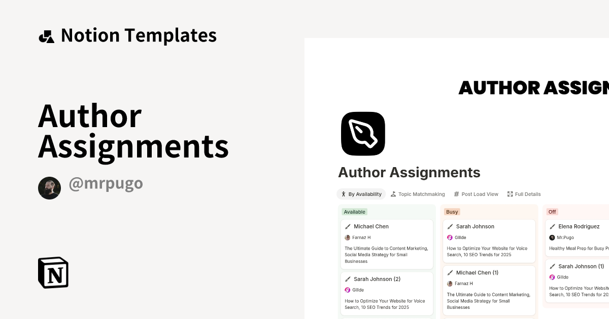 Author Assignments Template | Notion Marketplace