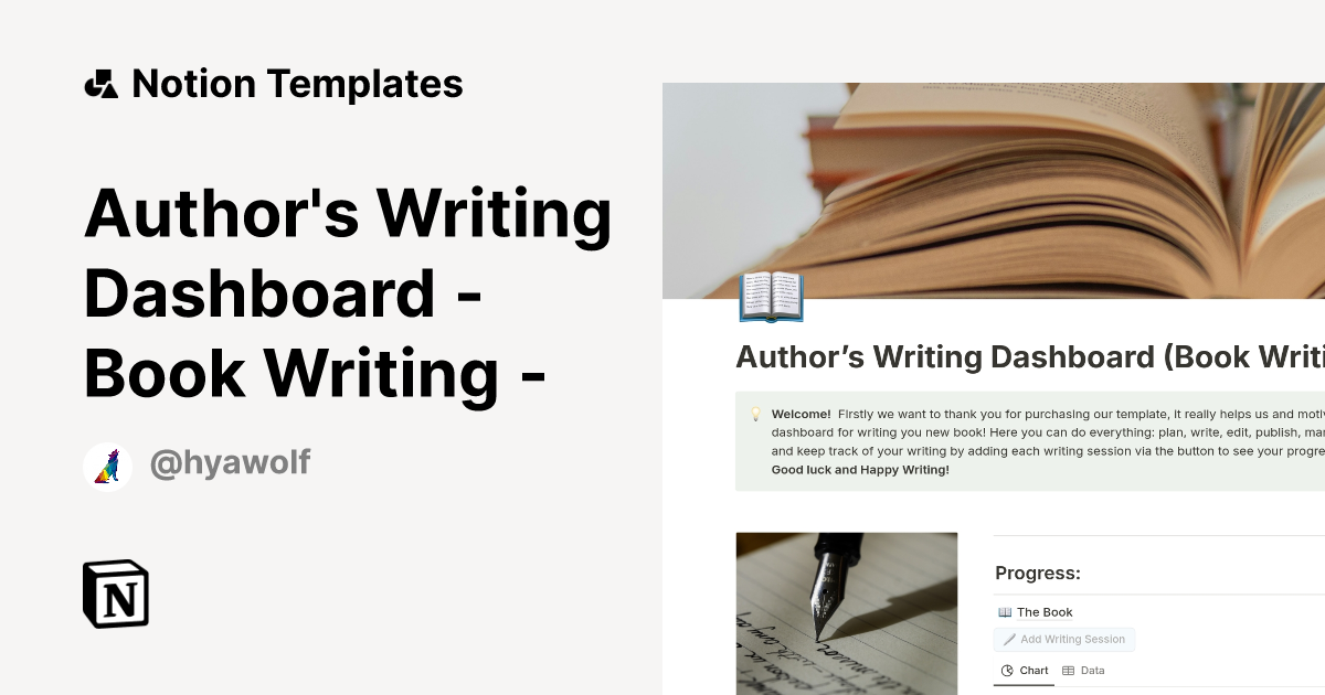 Author's Writing Dashboard - Book Writing - Template by Hyawolf | Notion Marketplace